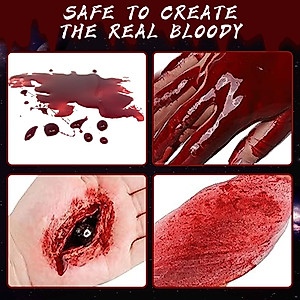 Halloween Fake Blood Washable, Realistic Effects Fake Blood for Scar Wound and Clothes,Easy Dry Flow Fake Blood for Eyes Drips Nose Bleeds, for Cosplay SFX Zombie Vampire Special Effects,Dark