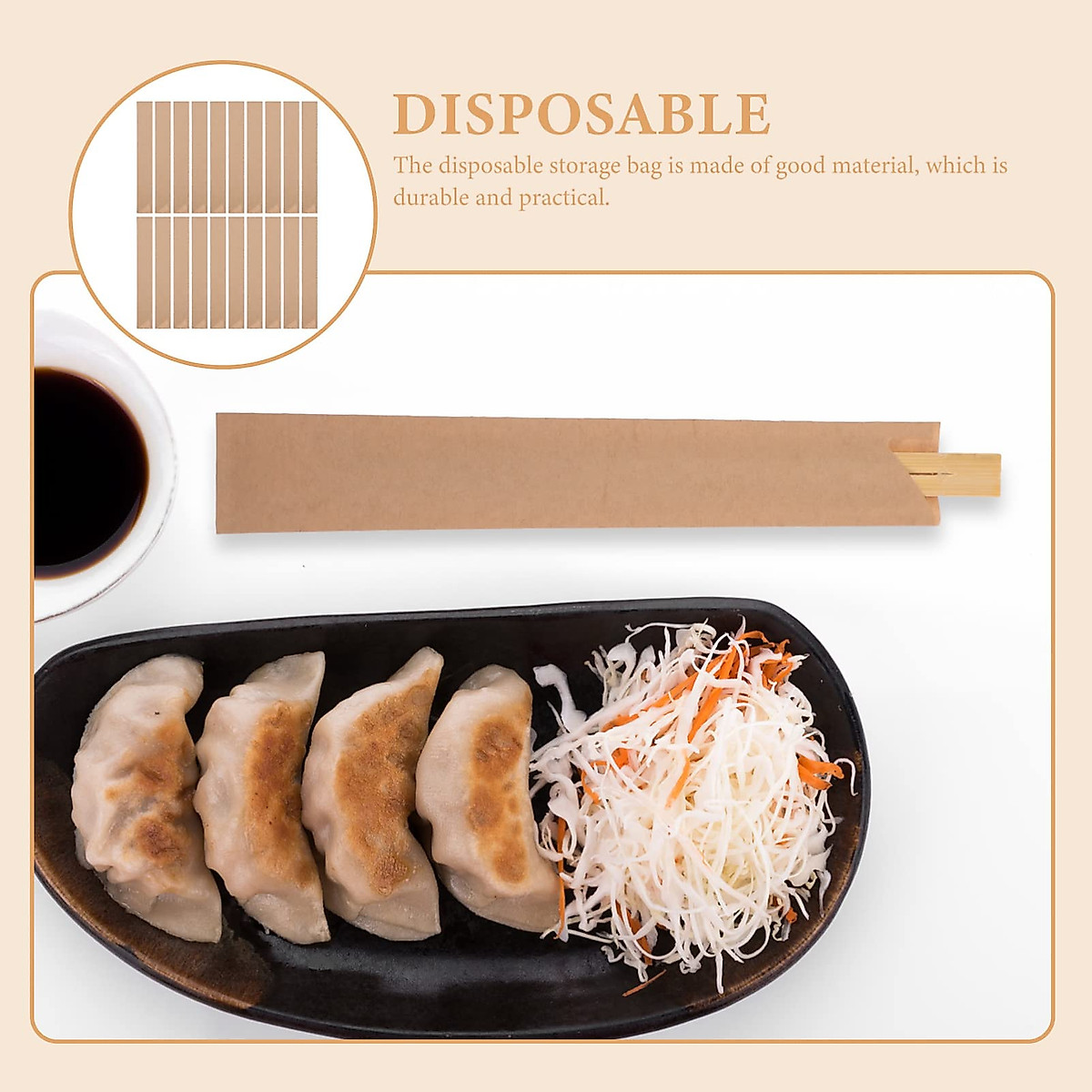 Cabilock 200Pcs Kraft Paper Chopsticks Sleeve Portable Chopsticks Pack Reusable Chopsticks Cover Paper Chopstick Bog Pouch for Straws Cutlery Spoon 22cm