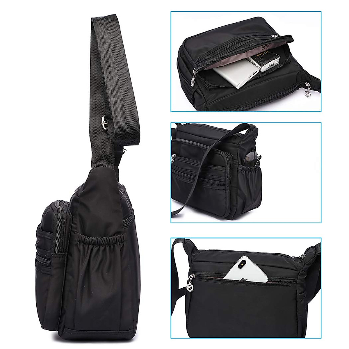 Collsants Small Nylon Crossbody Bag for Women Everyday Purse Travel Shoulder Bag Multi Pocket