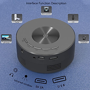 YT200 Mini LED Projector, Portable Small Home Projector for Children, Multifunction TFT LCD Screen, Same Screen Function, Built in Speaker, Support Mobile Power Supply