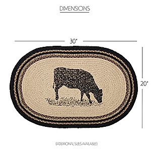 VHC Brands Sawyer Mill Charcoal Jute Rug Farmhouse Style Rustic Black Cow Animal Design Area Rug Entry Living Room Kitchen Floor Cover Oval Rug w/Pad 20x30