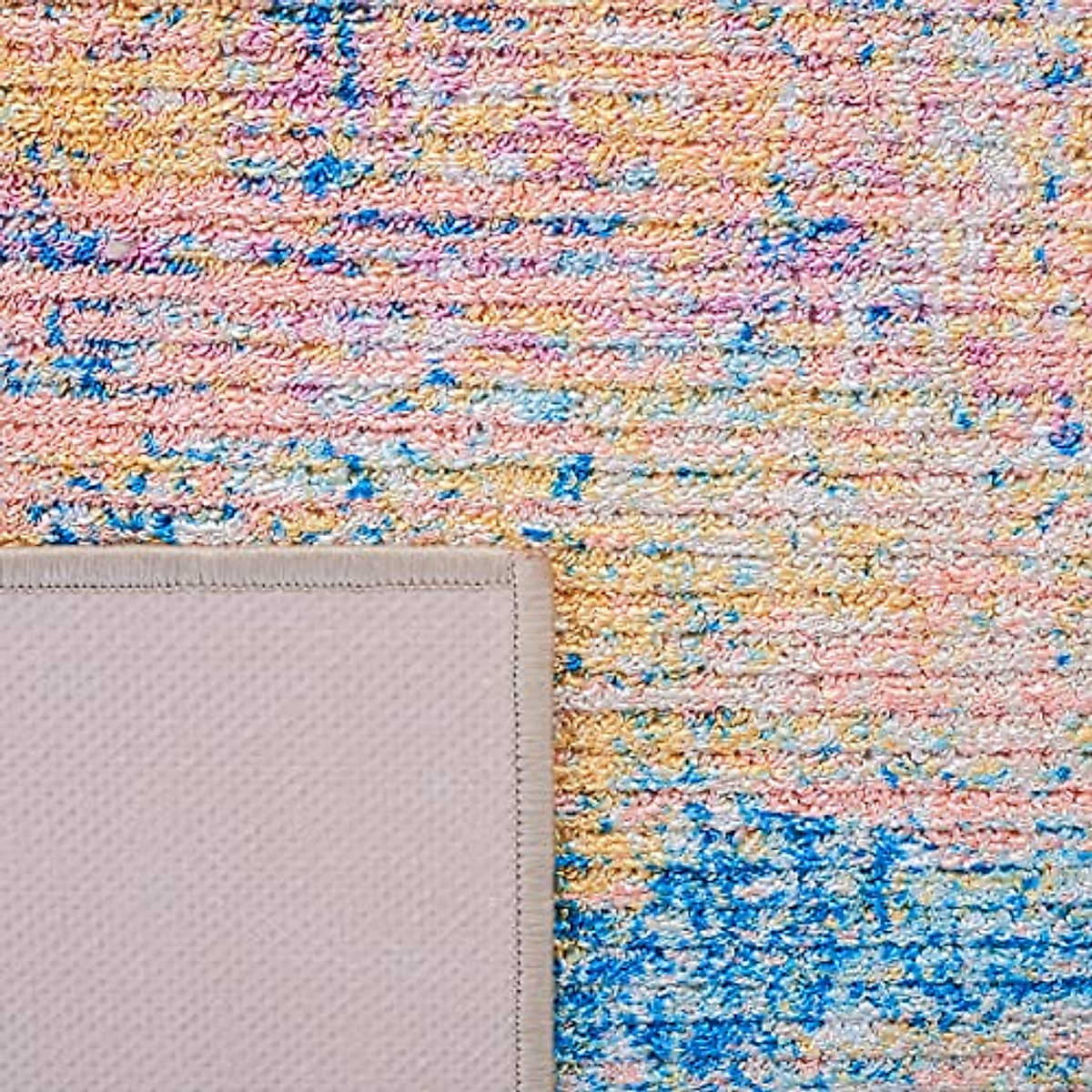 SAFAVIEH Sequoia Collection Machine Washable Slip Resistant 4'4" x 6' Blue/Gold SEQ155M Modern Boho Abstract Entryway Living Room Foyer Bedroom Accent Rug