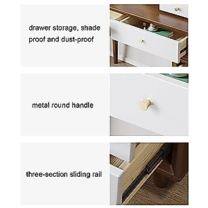 HAWEWE Vanity Desk with Mirror and Light 3 Lighting Modes Adjustable Modern Dressing Table Set with Stool for Girls Women Bedroom Furniture (Color : Walnut+White)