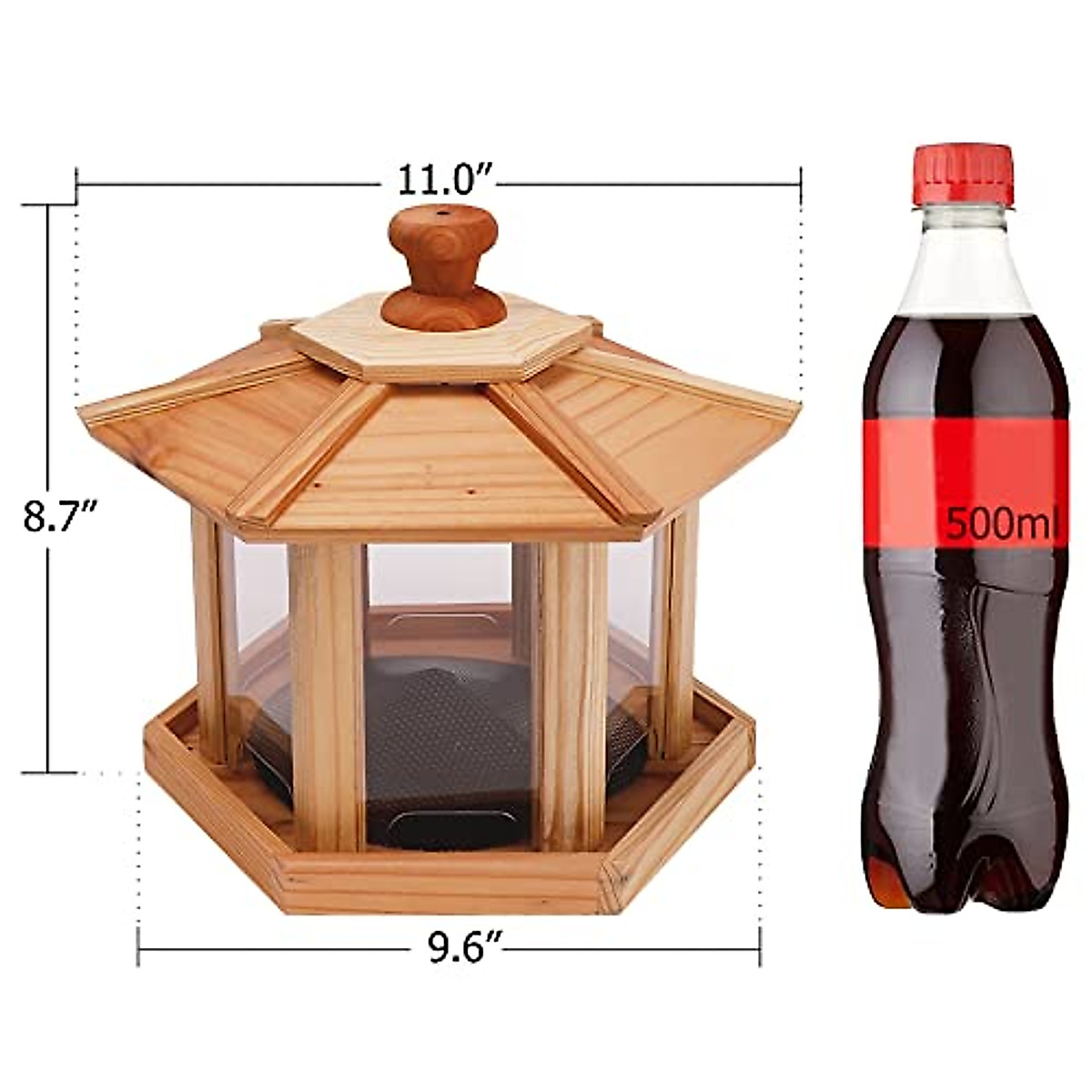 Solution4Patio Hexagon Shaped Gazebo Bird Feeder, USA Cedar, Hollow Mesh Tray, Large Capacity, Easy to Clean & Fill, 9.6" Dia. X 8.7" H, G-B121A00-US