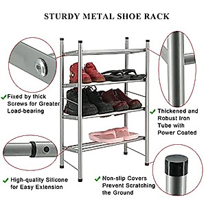 LNYZQUS 4-Tier Expandable Shoe Rack,Sturdy Shoe Shelf Shoe Organizer For Closet,Metal Adjustable Closet Shoe Racks Skinny Shoe Stand For Bedroom Closet-Grey