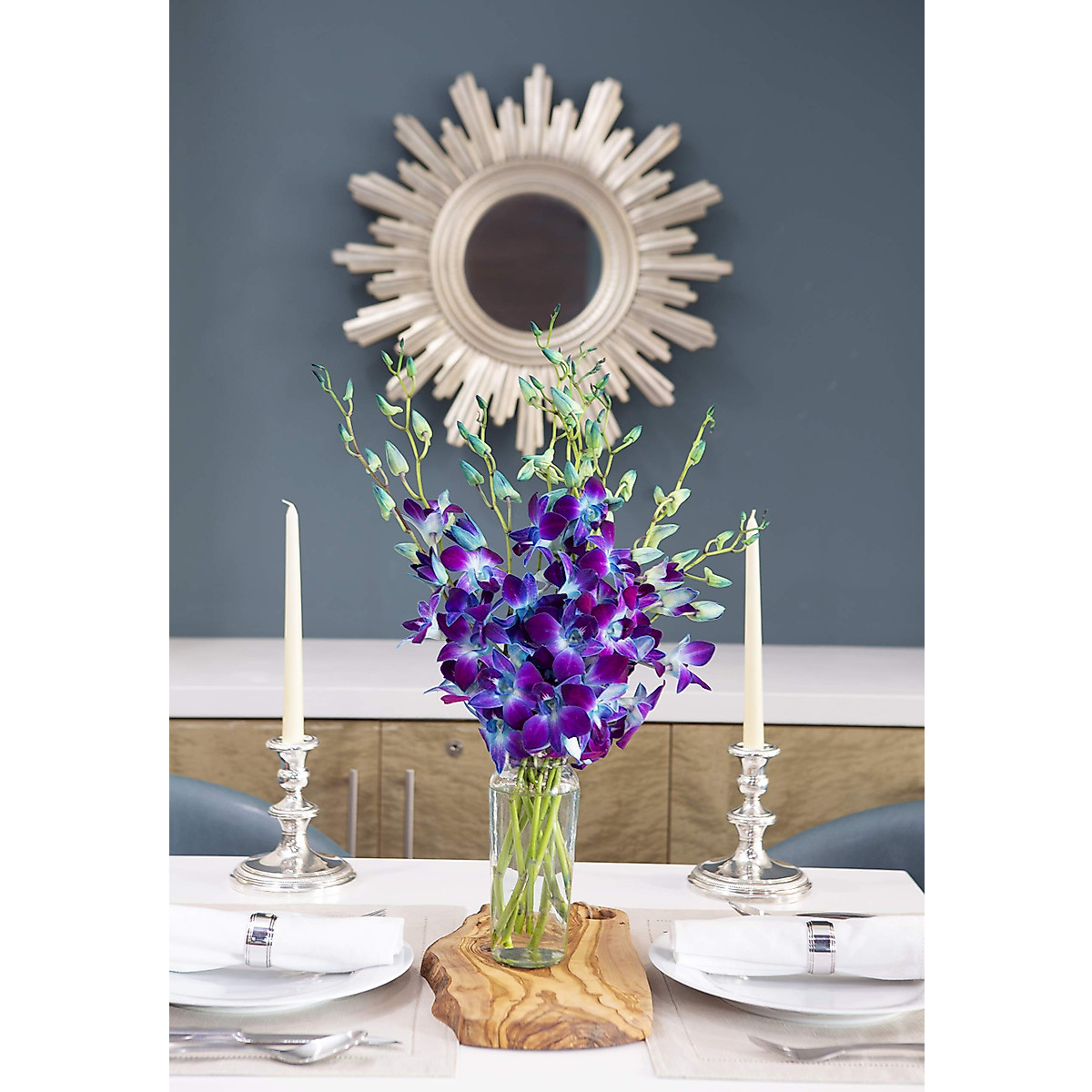 KaBloom Flowers - Easter Collection - Exotic Sapphire Orchid Bouquet of Blue Orchids from Thailand with Vase - Gift for Birthday,Thank You, Valentine, Mother’s Day Fresh Flowers