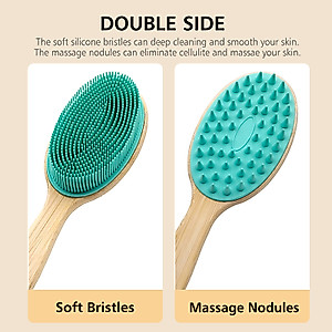 HONOMA Exfoliating Silicone Back Scrubber Brush with Long Handle,Easy to Clean,Bath Body Brush Lathers Easily, Long Lasting, and More Hygienic Than Traditional Loofah Mesh Sponge.
