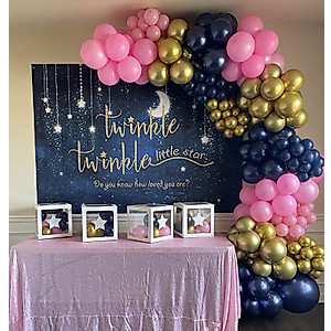 Mehofoto Twinkle Twinkle Little Star Backdrop Shinning Star and Moon Navy Blue Galaxy Sky Little Star Baby Shower Background 7x5ft Glitter Little Star Birthday Baby Shower Decoration Supplies