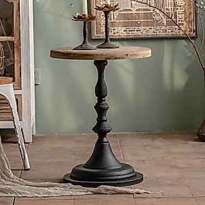 Topjia Rustic Farmhouse End Table,Wooden Round Side Table,French Country Pedestal Accent Side Table,Vintage Small Coffee Table for Living Room Bedroom Bedside Table(46x60cm(18x24inch), Black)
