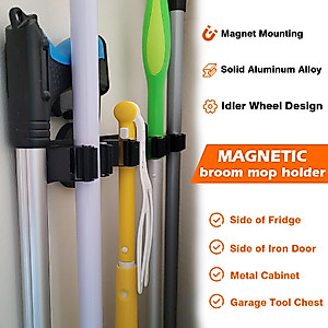 UNUSFIRE Magnetic Broom Holder,Strong Magnetic Mount Broom and Mop Holder 4 Racks for Cleaning Tools,Non-slip Magnetic Tool Holder Broom Hooks for Apartment RV Accessories Camper Garage Kitchen