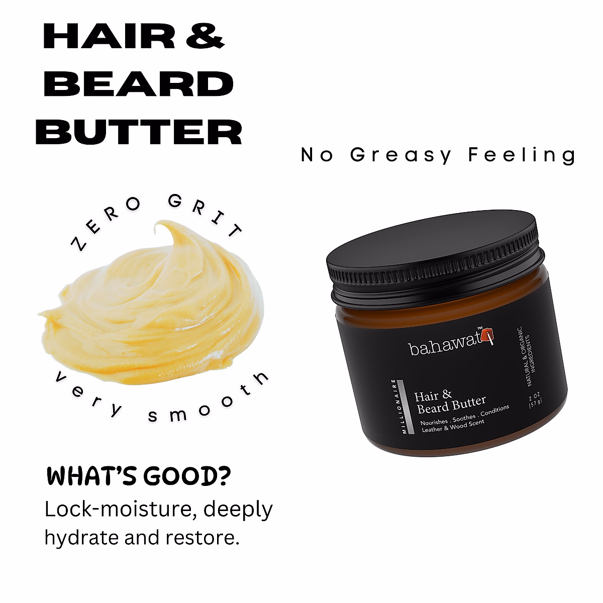 BAHAWAT Beard Butter for Men Leave-in Conditioner Leather, Sandalwood - Strengthen, Soften & Moisturize While Relieving Itch – Made in USA with Organic, Natural Ingredients Best Beard Butter -2 oz