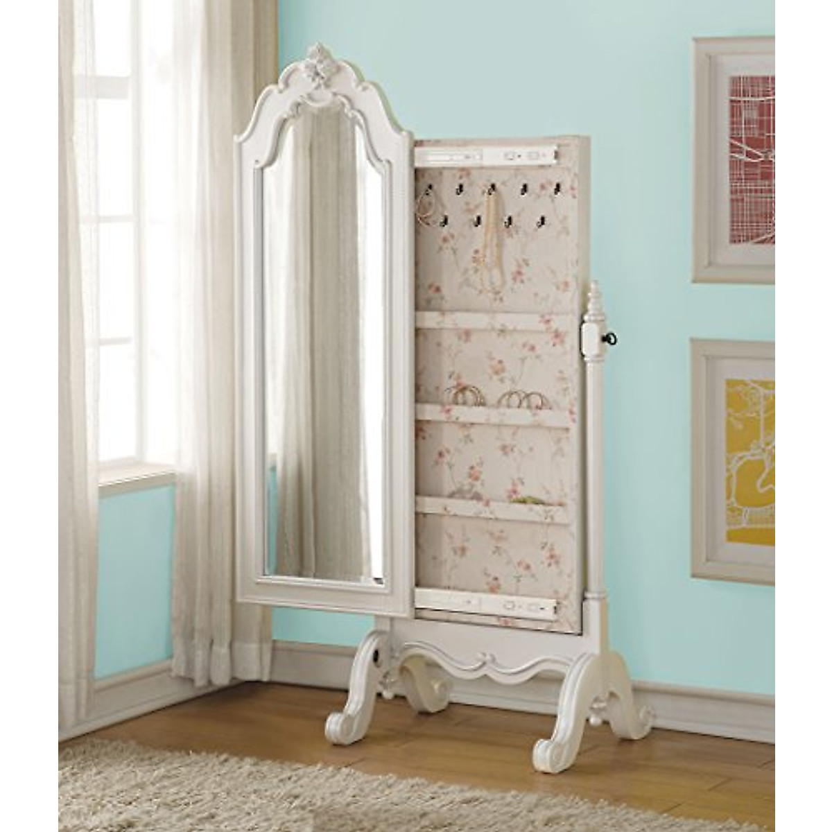 ACME Furniture Edalene Cheval Jewelry Armoire, Pearl White