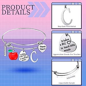 MTLEE Teacher Appreciation Gift Teacher Bracelet Bangle Gift Teacher Thank You Keychain with Initial(Letter C Style)
