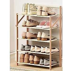 WYQQ Collapsible Shoe Hanger for Home Dormitory Mudroom Standing Bamboo Shoe Storage Rack Save Space(Size:50x23.8x75cm,Color:Pink)