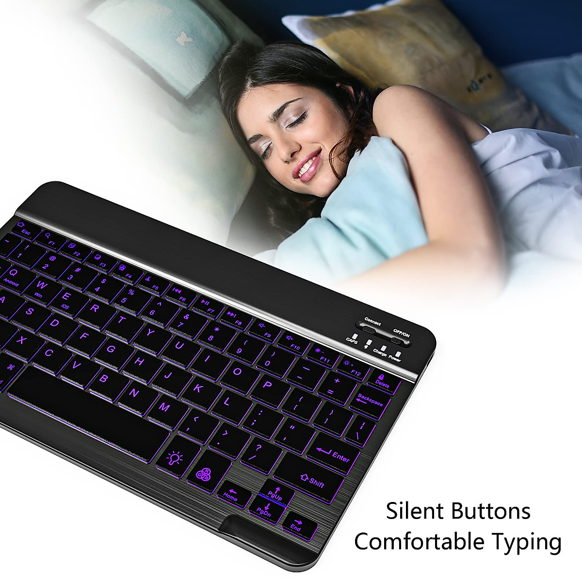 7 Color Backlit Bluetooth Keyboard for iPad 10th 9th Gen, iPad Pro M4 13 12.9 11 inch, iPad Air M2 5th 4th Generation, iPad Mini iPhone Slim Rechargeable Android Tablet Phone Wireless Keyboard (Black)