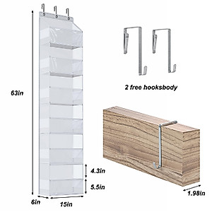 Fixwal 6-Shelf Over The Door Hanging Pantry Organizer Room Organizer with Clear Plastic Pockets Heavy Duty Behind The Door Storage Large Capacity Organizer for Closet Bedroom Bathroom (White)
