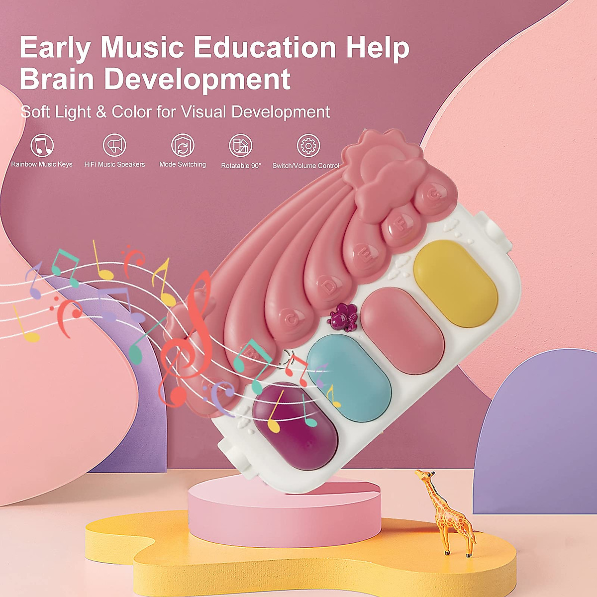 dearlomum Baby Play Mat Baby Gym, Piano Tummy Time Baby Activity Gym Mat with 5 Infant Learning Sensory Baby Toys, Music and Lights Boy & Girl Gifts for Newborn Baby 0 to 3 6 9 12 Months(Pink)