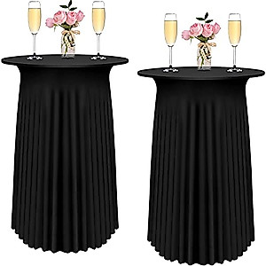 Juexica Cocktail Table Cover Round Cocktail Tablecloth with Skirt 32x43 Inch Spandex Tablecloth Fitted Table Covers Table Cloth for High Top Wedding Birthday Banquet Party (Black, 2 Pieces)