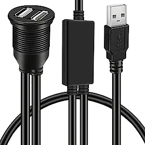 BATIGE Dual USB Female Car Mount Flush Cable 2 Ports for Extension and Data Transmission Can Charge and Transfer Data at The Same Time Car Waterproof USB Cable 3ft