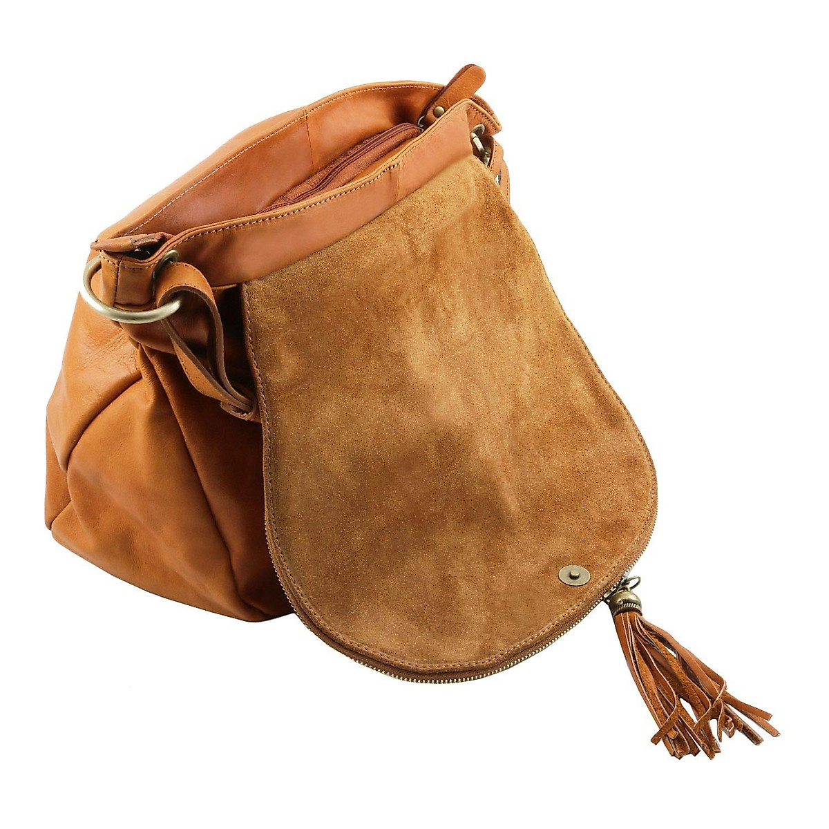 Tuscany Leather TLBag Soft leather shoulder bag with tassel detail Cognac
