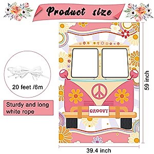 Hippie Photo Booth Props, Hippie Bus Prop Groovy Bus Photo Booth for 60'S 70'S Party, Hippie Party Decorations, Daisy Bus Photo Prop Two Groovy Birthday Decor, Groovy Photo Booth Frame - 59 × 39.4 in