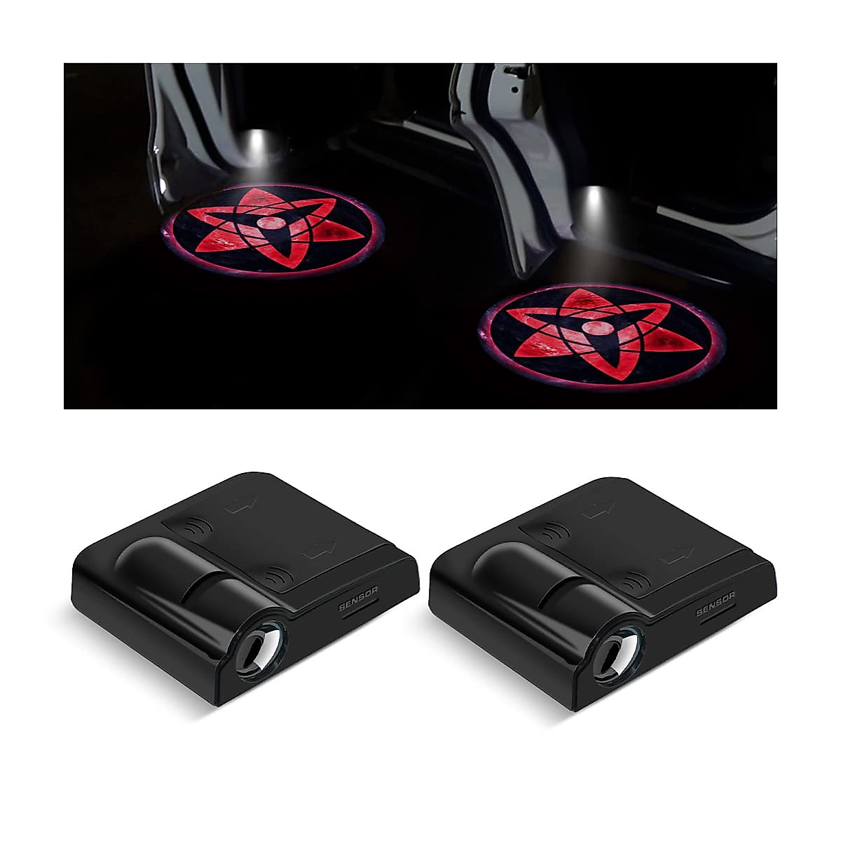 2Pcs Car Door Lights Logo Projector, Wireless LED Car Door Paste Welcome Courtesy Light, Holeless Magnet Sensor Ghost Shadow Welcome Lamp, Naruto Sharingan Light Accessories (Sharingan #1)