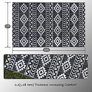 SAND MINE Reversible Mats, Plastic Straw Rug, Modern Area Rug, Large Floor Mat and Rug for Outdoors, RV, Patio, Backyard, Deck, Picnic, Beach, Trailer, Camping (5' x 8', Black & Grey)