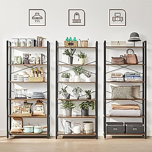 Fancial 6-Tier Tall Bookshelf, Large Bookcase with Steel Frame, Deep Book Shelf for Living Room, Home Office, Study, 11.8 x 31.5 x 73.2 Inches, Industrial Style, Rustic Brown and Black