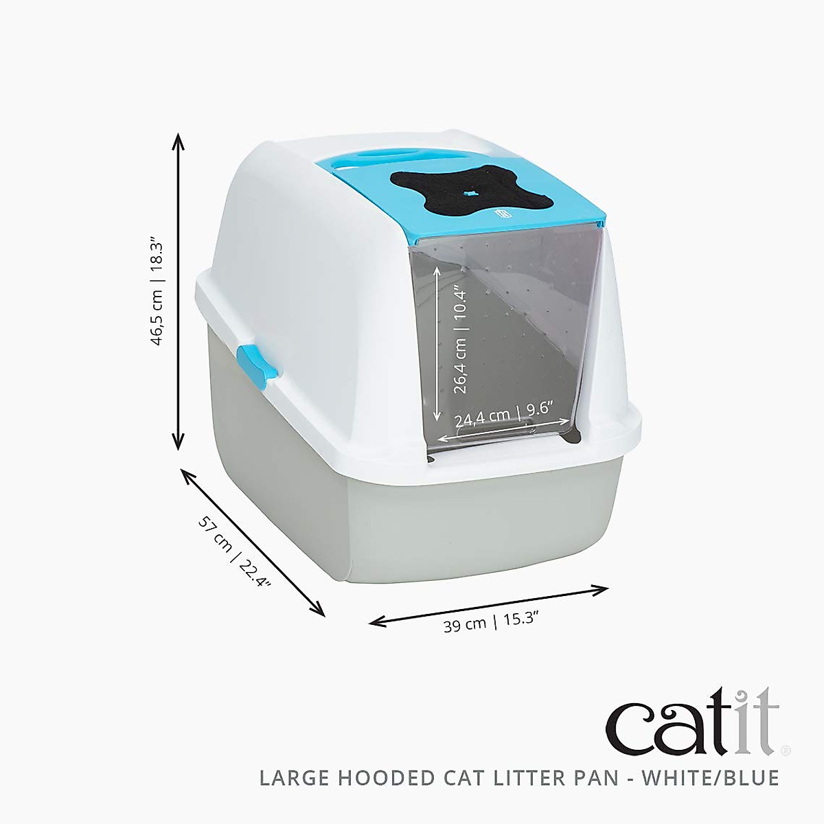 Catit Large Hooded Cat Litter Box, Blue and White, 50701