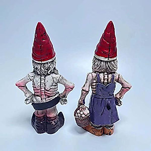 JARPSIRY 2PCS Male and Female Halloween Skeleton Gnome Couple Garden Gnomes Statue Zombie Gnome Sculptures Resin Dwarf Figurines for Indoor Home Ornaments Outdoor Patio Yard Lawn Porch Decor