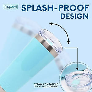 MyBevi Classic Premium Stainless Steel Tumbler with 12-Hour Temperature Control, Tritan Lid, and BPA-Free Construction | Aqua Sky, 26 oz