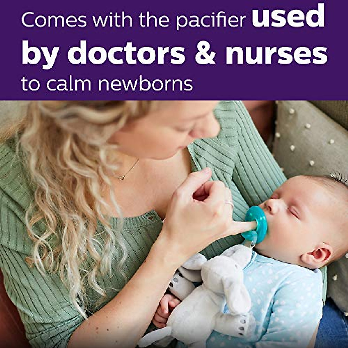 Philips AVENT Soothie Snuggle Pacifier Holder with Detachable Pacifier, 0m+, Elephant, SCF347/03