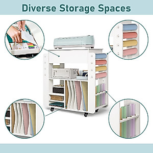 foiry Craft Organization and Storage Cart Crafting Cart Cabinet Workstation with Vinyl Roll Holder Compatible with Cricut Machine, Craft Organizer for Craft Room Home 24.3''x14.2''x29.8''