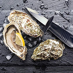 Oyster Knives with Grey Cut Resistant Gloves Set, Oyster Shucking Knife with Black Plastic Non-Slip Handle, Opener Kit Tools for Oyster Clam Shellfish Seafood