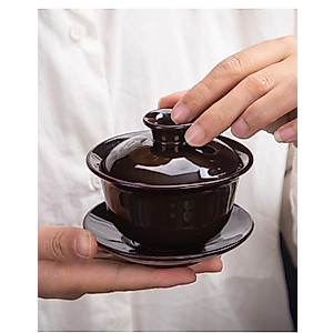 Sizikato Kiln Glazed Ceramic Gaiwan Teacup Kung Fu Tea Cup and Saucer with Lid. 5 Oz
