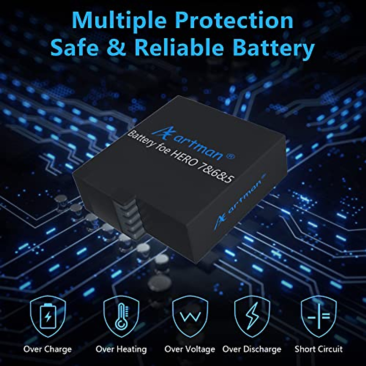 Artman Hero 7/6/5 Battery 1480mAh 3-Pack and 3-Channel LED USB Hero 7 Charger Compatible with Gopro Hero 7 Black,Hero 6 Black,Hero 5 Black,Hero 2018(Not for Silver or White)