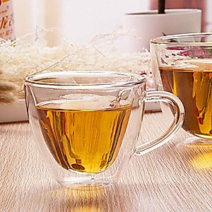 Anjiyoyo Heart Shaped Double Walled Insulated Glass Coffee Mugs or Tea Cups, Double Wall Glass 8 oz, Clear, Unique & Insulated with Handle