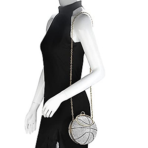 Clutch Purses for Women Evening, Small Basketball Rhinestone Lady Party Wedding Bag, Crossbody Shoulder Ring Handle Handbag (Silver)