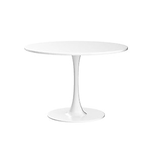 Recaceik Modern Round Dining Table, 42.1'' Tulip Table with MDF Table Top & Metal Pedestal Base for Dining Room Living Room Cafe w/ 0.71” Thickened Tabletop for 4-6 People, White