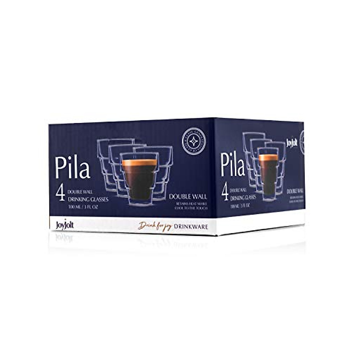 JoyJolt Pila Double Walled Espresso Glasses, Set of 4 Espresso Cups 3 Ounce Capacity. Stackable Thermal Clear Glass Cups, Ideal Fit for Espresso Machine and Coffee Maker