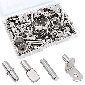 104Pcs Shelf Pins Kit,4 Styles Nickel Plated Shelf Support Pegs,Bookshelf Pegs for Shelves,Cabinet Shelf Bracket Pegs Shelf Pins Holders for Kitchen Furniture & Closet ( 5mm & 1/4inch )