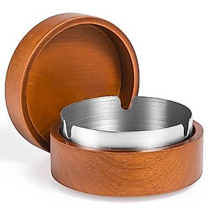 Wooden Ashtray with Lid Windproof Durable Ash Tray with Stainless Steel Liner Easy to Clean Cool Ashtrays for Home, Office, Hotel, Restaurant, Indoor or Outdoor (Red)