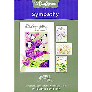 DaySpring - With Heartfelt Sympathy and Prayers - Nature's Blessings By Marjolein Bastin - 4 Design Assortment with Scripture - 12 Boxed Cards & Envelopes (J3355)