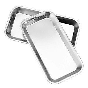 TAICHEUT 16 Pack Stainless Steel Surgical Tray, Metal Small Dental Procedure Tray with Seamless Edge, Lab Dental Tattoo Instrument Tools Trays for Bathroom Daily Supplies Organizer, Silver