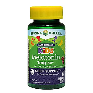 Spring Valley Kids Melatonin Chewable Tablets: 1mg of Natural Sleep Support with Grape Flavor, 60 Count + Luall Fridge Magnet