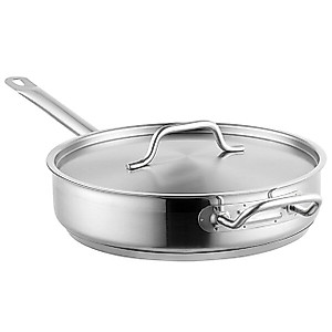 TrueCraftware- 5 Qt. Stainless Steel Sauté Pan with Lid and Welded Hollow Handle- Chef Cooking Pan Egg Pan Fry Pan Omelet Pan Sauté Pan Cookware NSF Certified
