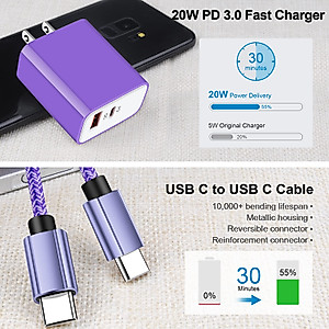 USB C Fast Wall Charger for Google Pixel 8a/8/8 Pro/7a/7/7 Pro/6a/6/6 Pro/5/4XL/3a/2/XL, USB C Samsung Fast Charger Block for Galaxy S24 S23 A15 A53 A13 5G A14, 20W PD Power Adapter, 6ft Type C Cable