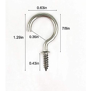 IDEALSV 50 Pcs (304) Stainless Steel Screw Ceiling Hooks 7/8 Inch Cup Hook Screw-in Light Hooks Outdoor and Indoor Hanging
