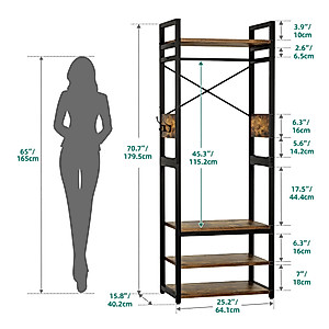 YITAHOME Small Heavy Duty Clothes Rack with Storage Shelves and Hanging Rod, Industrial Hall Tree Garments Rack, Freestanding Closet Organizer for Small Space, Entryway, Bedroom, Rustic Brown