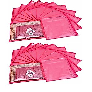 Fashion Bizz Non Woven Pink Saree Cover Wardrobe Organizer Set of 24 Pcs Combo